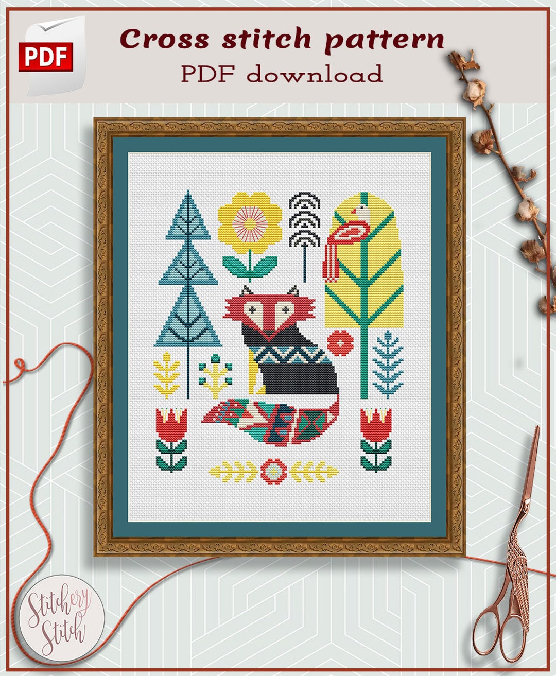 Fox Cross Stitch Pattern | Folk Art Cross Stitch | Scandinavian Cross ...