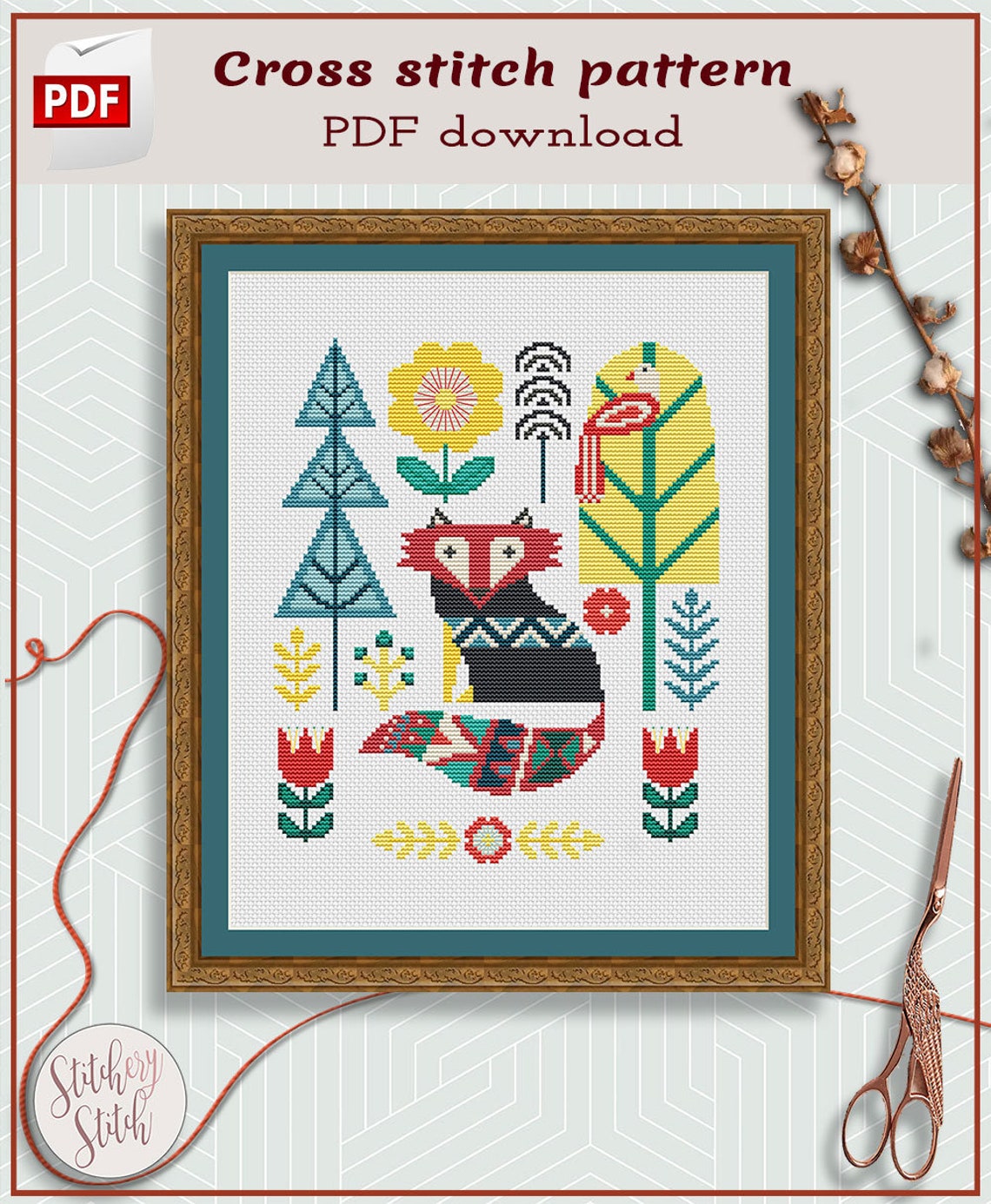 Fox Cross Stitch Pattern Folk Art Cross Stitch - Etsy