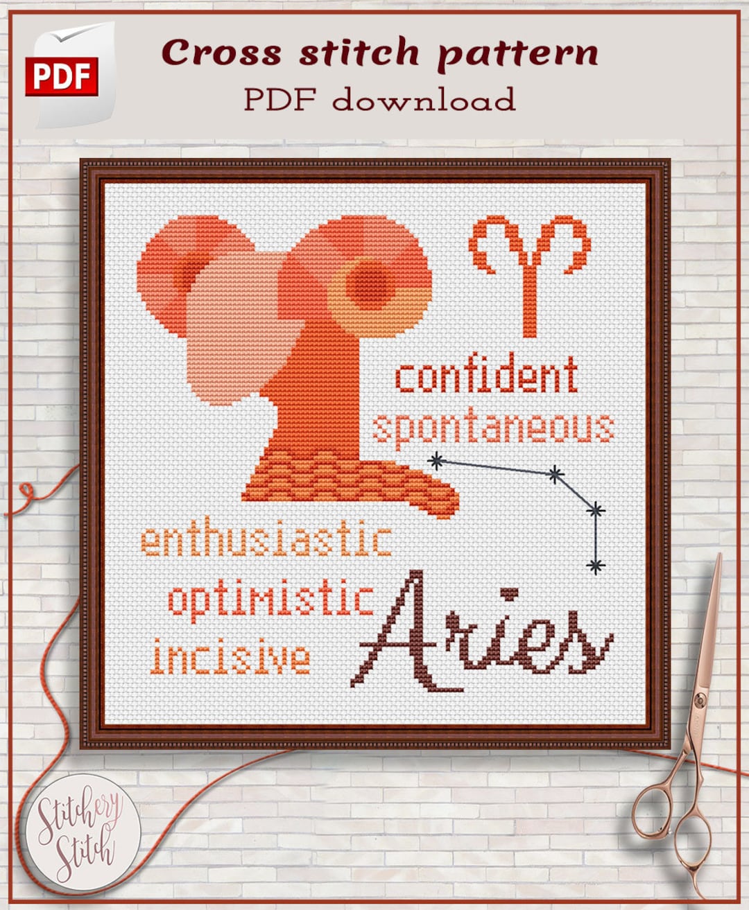 Aries Cross Stitch Pattern by Stitchery Stitch - 4 Palettes - Etsy