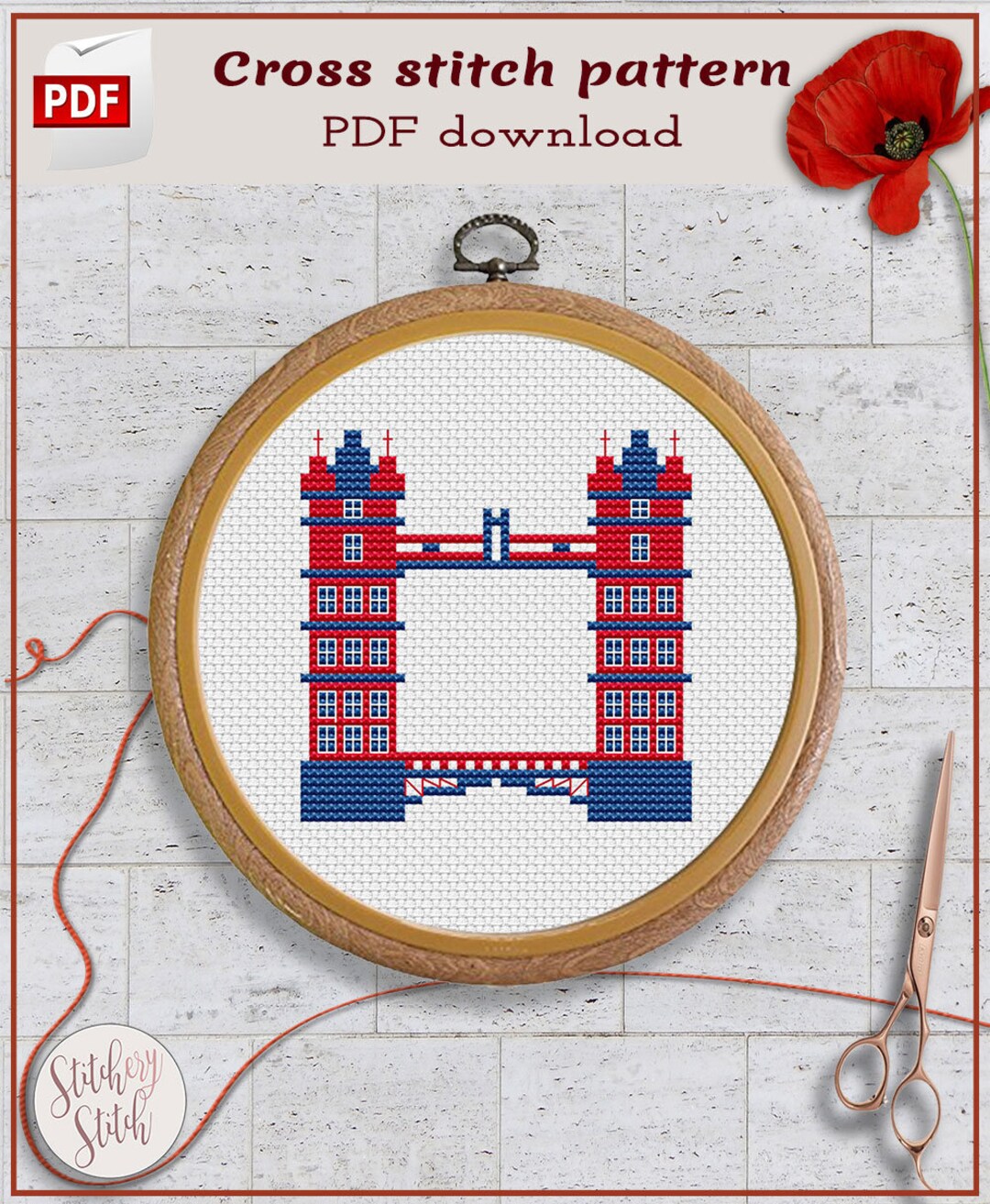 Tower Bridge Cross Stitch Pattern London Bridge Cross Stitch Chart ...