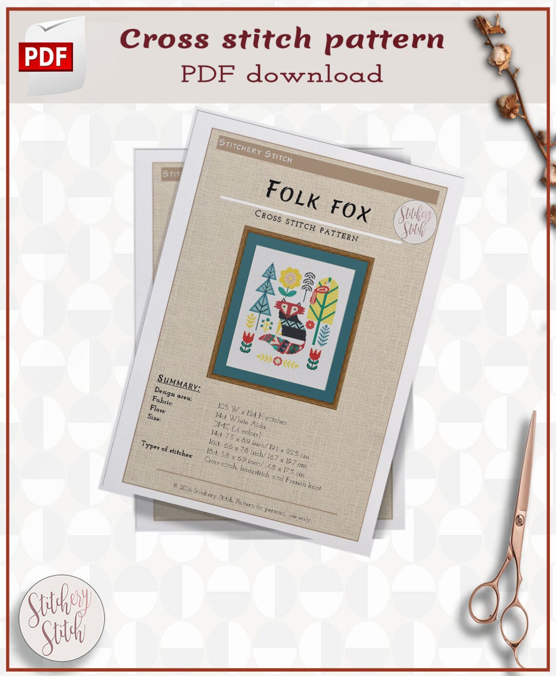 Fox Cross Stitch Pattern Folk Art Cross Stitch - Etsy