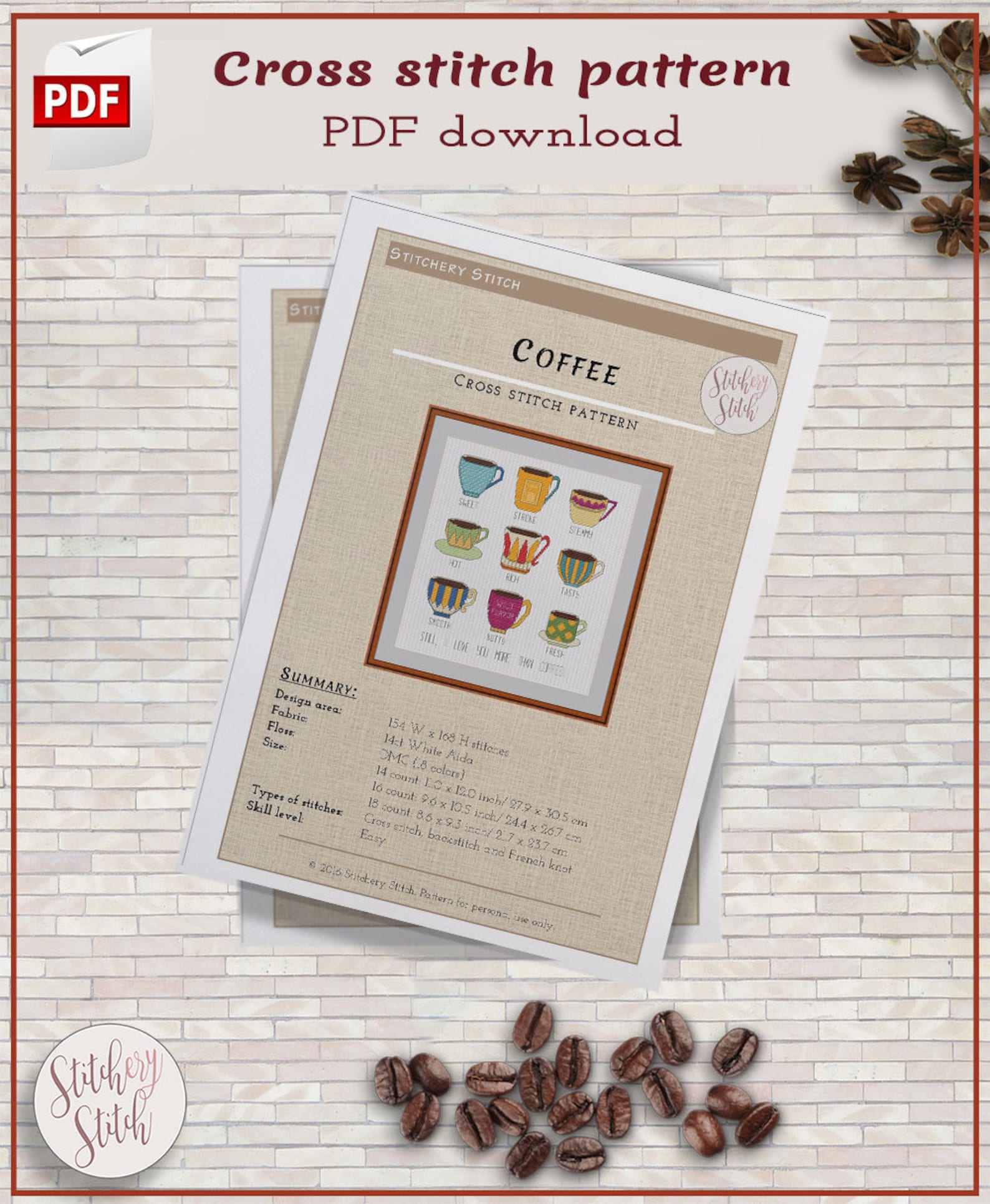 Coffee Cross Stitch Pattern Coffee Cups Cross Stitch Chart - Etsy