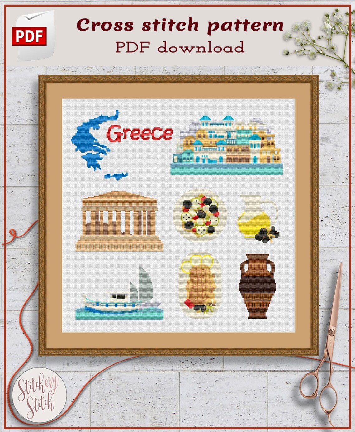 Greece Cross Stitch Pattern Greek Cross Stitch Chart - Etsy