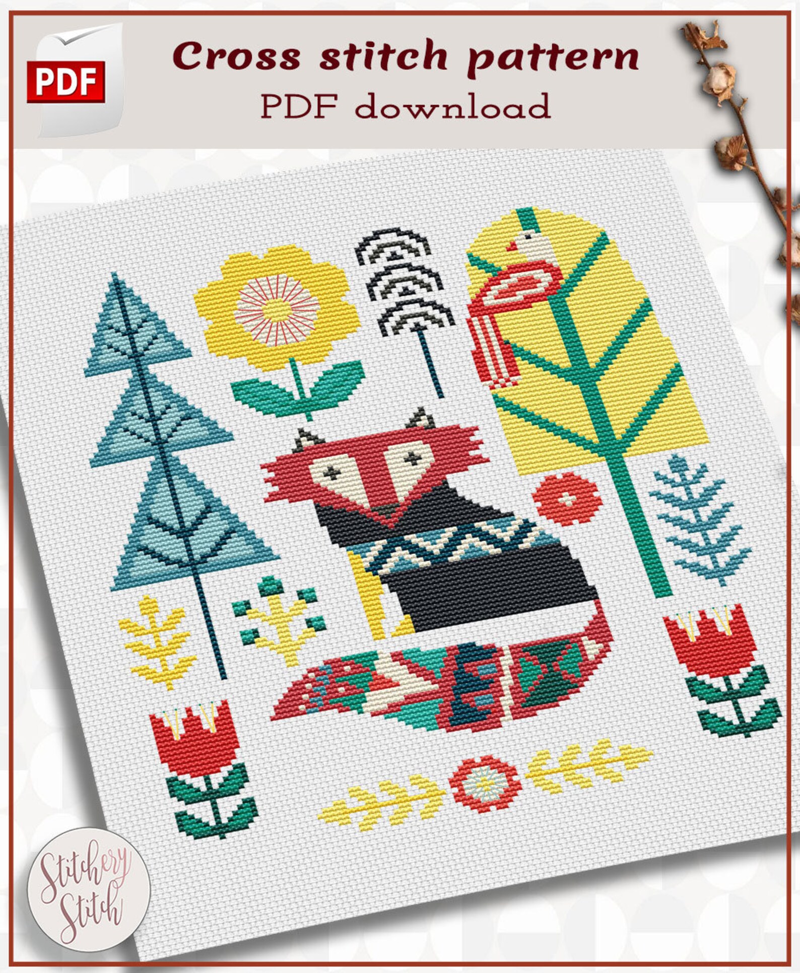 Fox Cross Stitch Pattern Folk Art Cross Stitch - Etsy