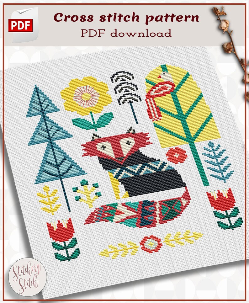 Fox Cross Stitch Pattern Folk Art Cross Stitch - Etsy