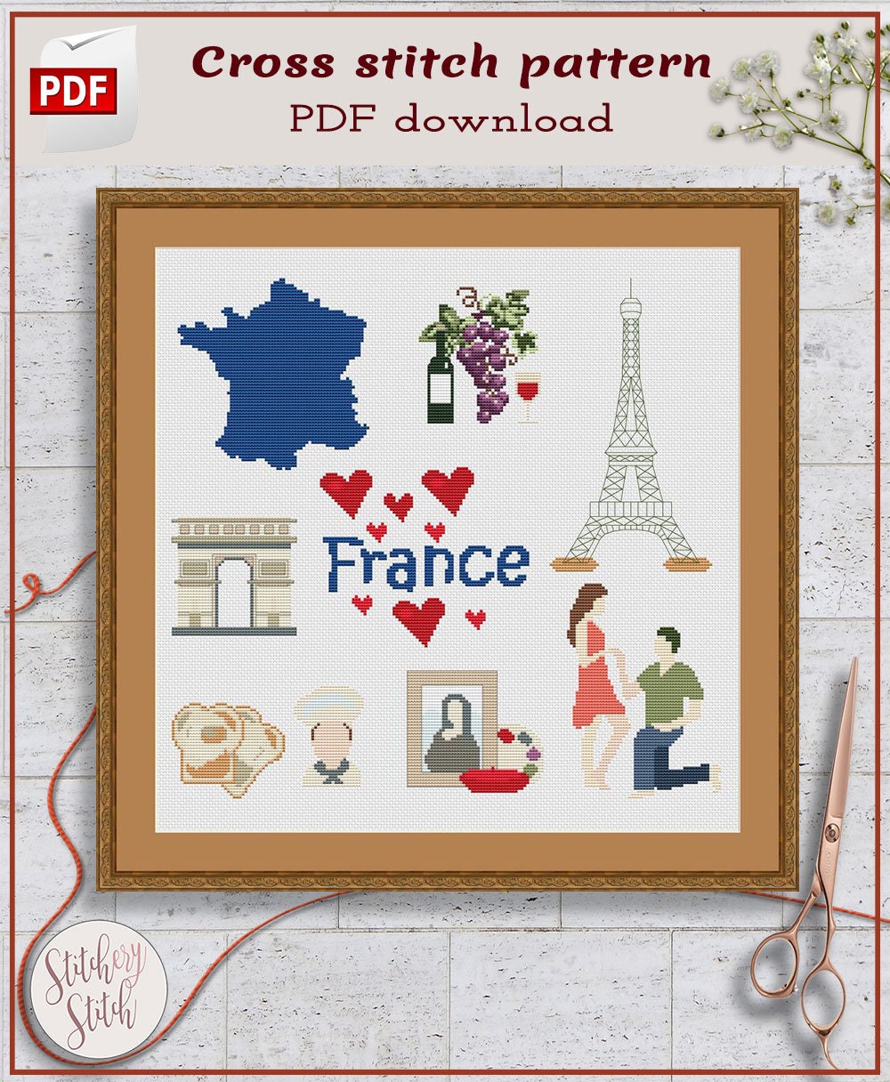 France Cross Stitch Pattern | French Cross Stitch Chart | Country Cross ...