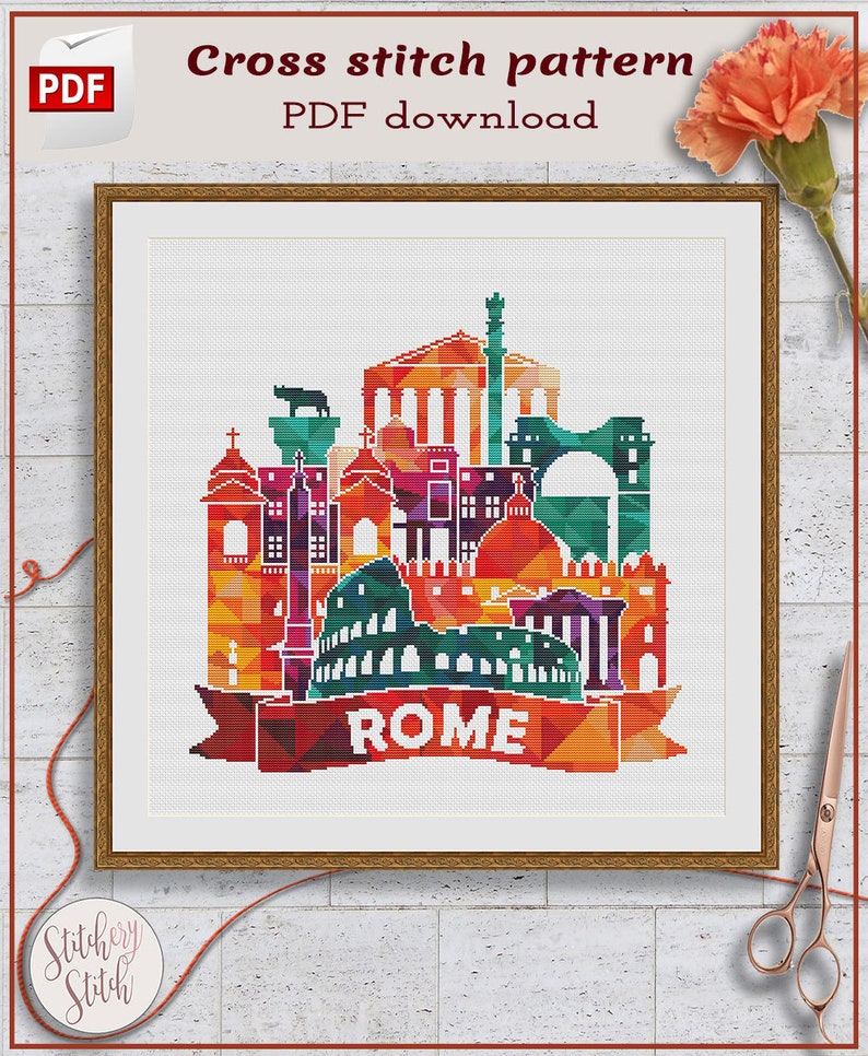 Geometric Cross Stitch Pattern Rome Cross Stitch Chart | Etsy