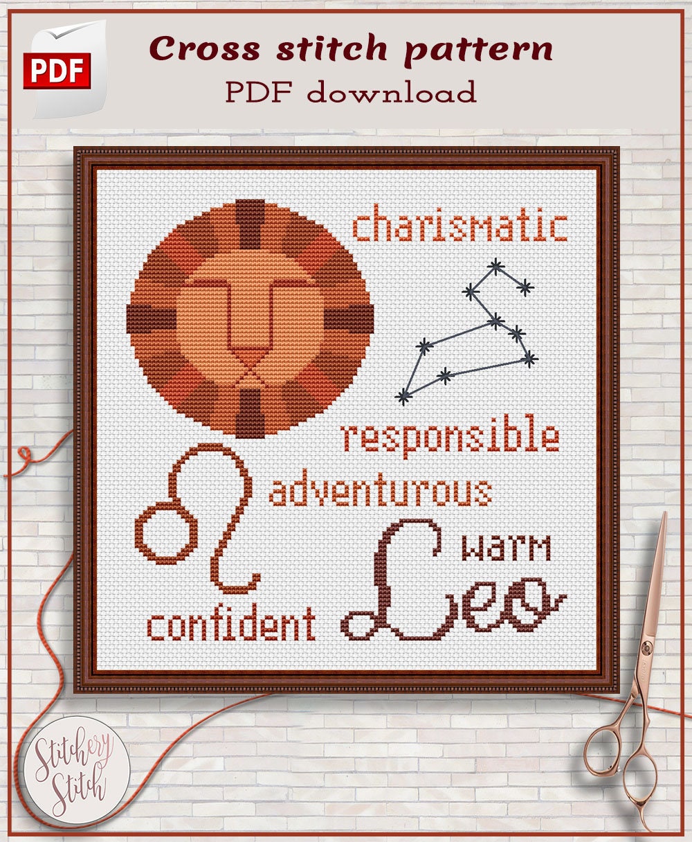 Leo Cross Stitch Pattern by Stitchery Stitch 4 Palettes - Etsy