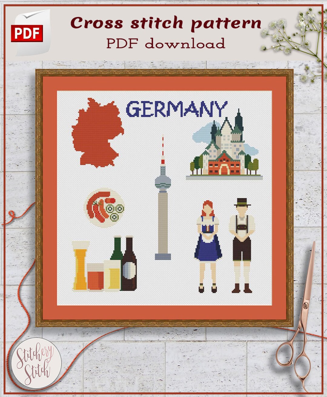 Germany Cross Stitch Pattern, German Landmarks (PDF Pattern) - Etsy