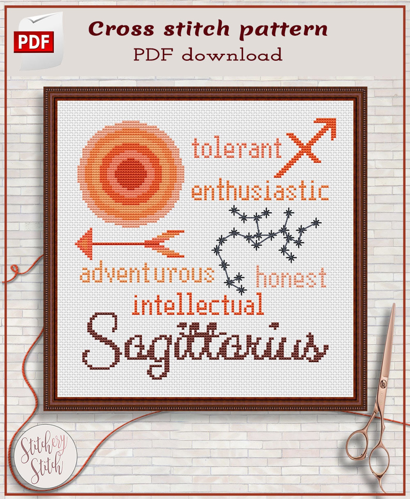 Sagittarius Cross Stitch Pattern by Stitchery Stitch - 4 Palettes - Etsy