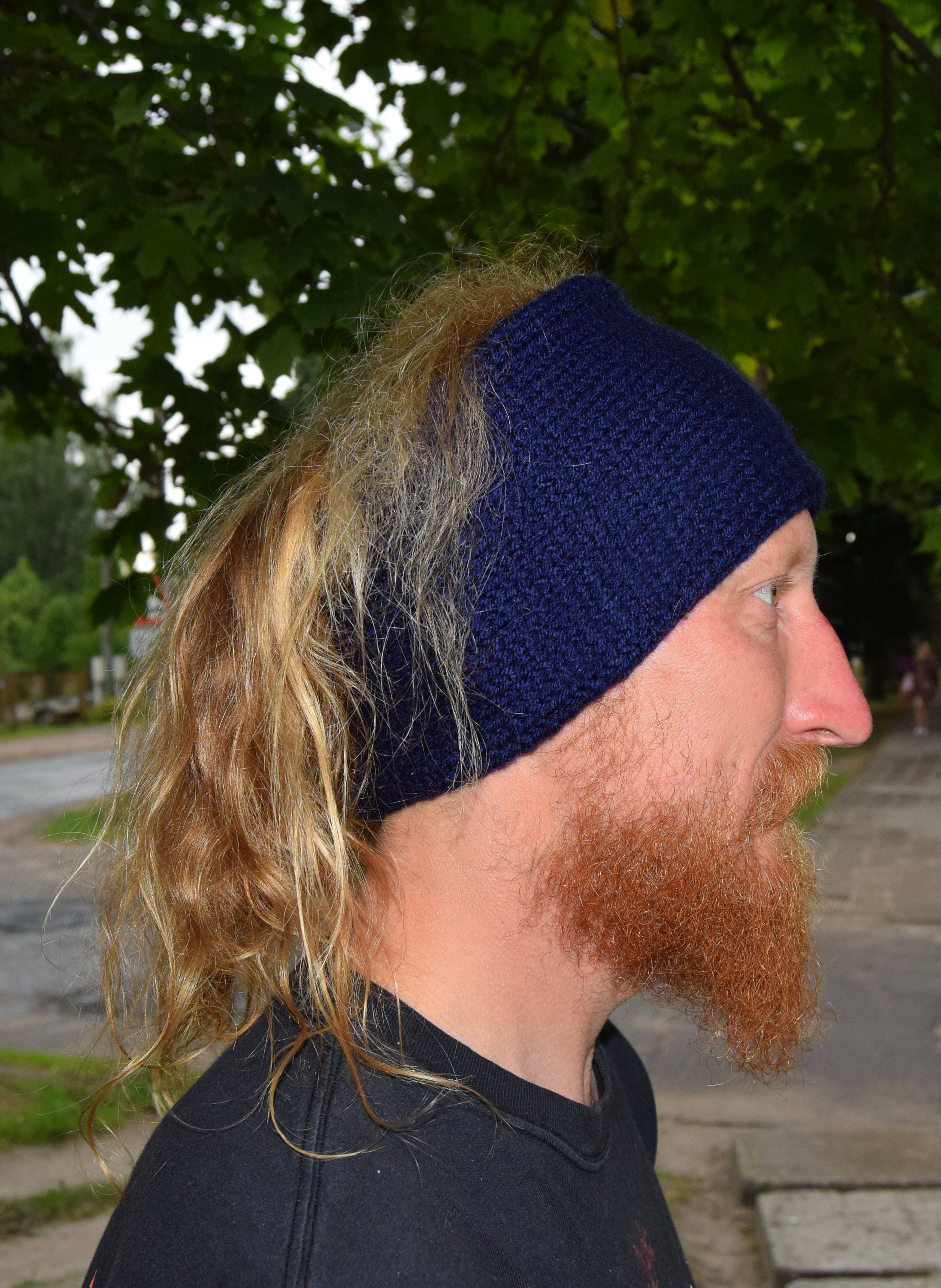 Knitted Mens Headband Guys Knit Hair Wrap Dark Blue Unisex Etsy Australia