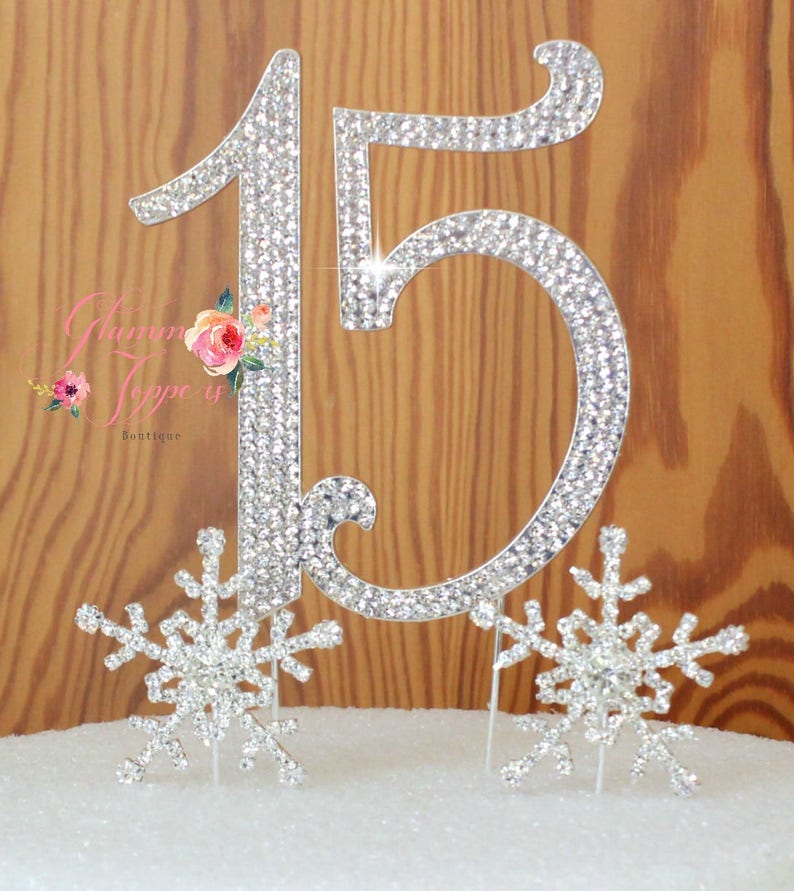 Number 15 cake topper Quinceanera in Rhinestones with two | Etsy
