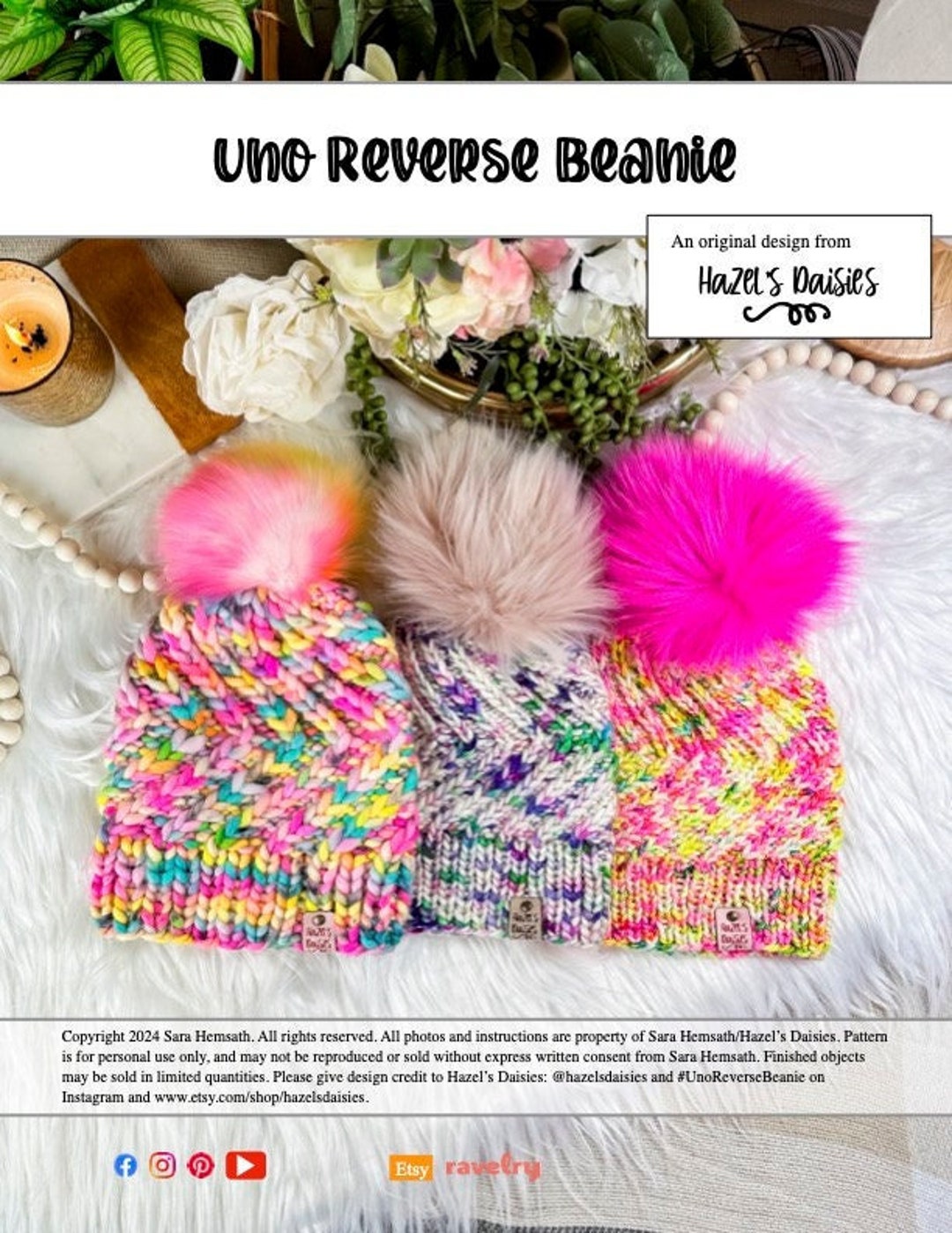 Uno Reverse Beanie PDF Digital Download | Knitting Pattern | Adult Hat ...
