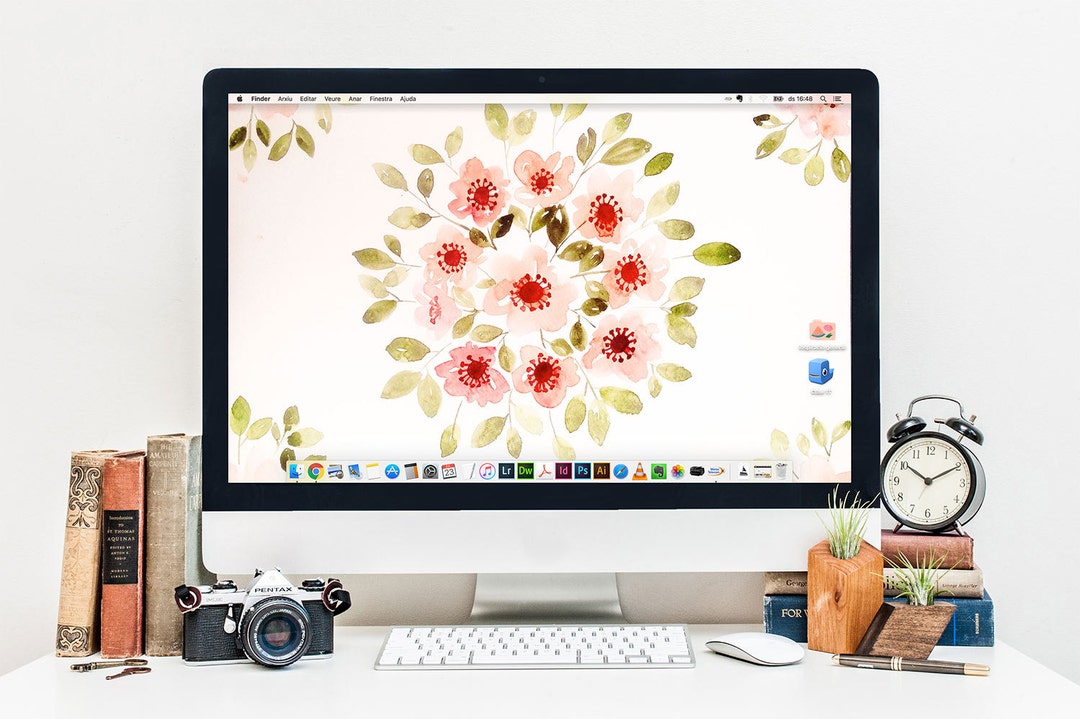 Work Desk Decor - Instant Download Watercolor Wallpaper for Your ...