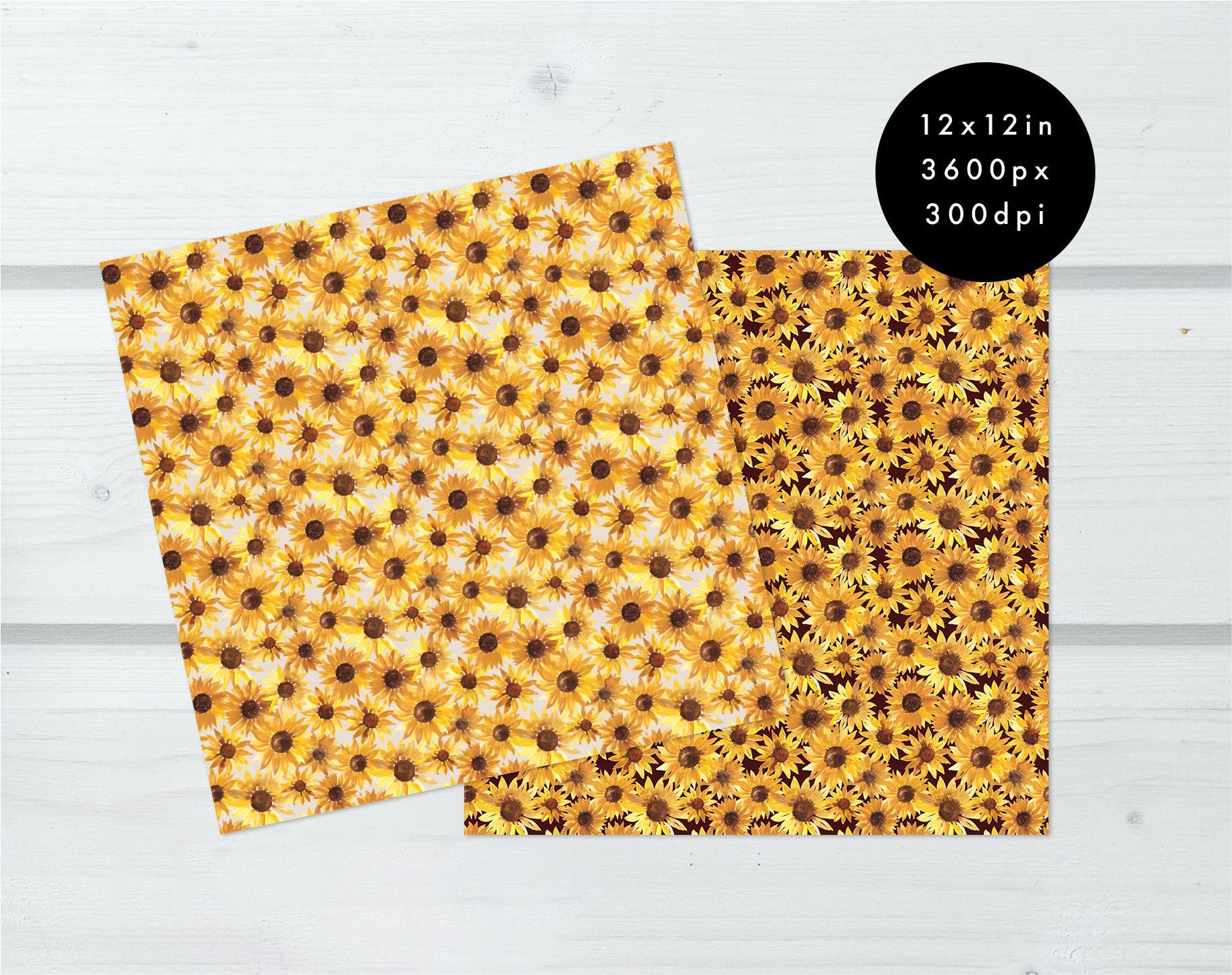 Sunflower Pattern, Watercolor Sunflower PNG, 2 Floral Patterns With ...
