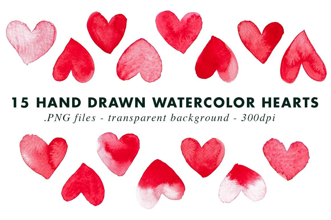 Digital Download Watercolor Hearts Clipart, Hand Painted Valentines ...