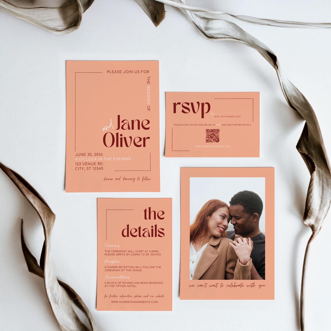 Modern Minimalist Wedding Invitation RSVP and Details Suite Template ...