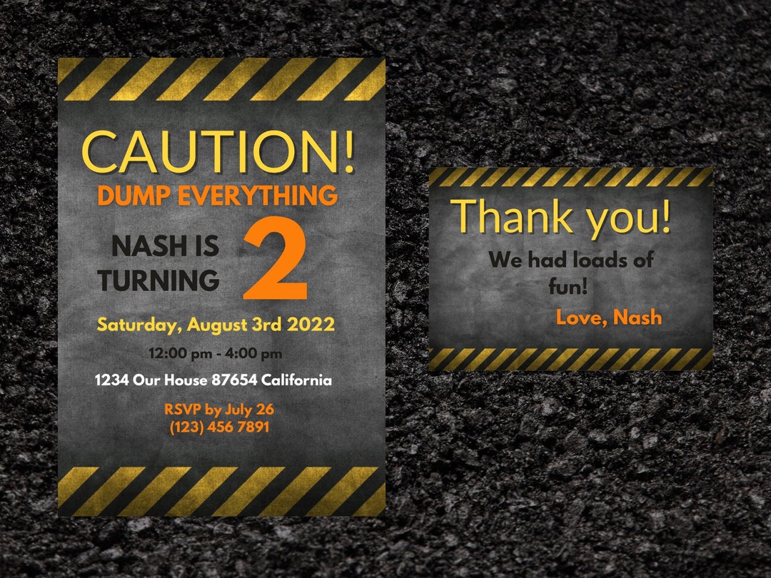 Digital Caution Invitation and Thank You, Editable Birthday Invitation ...