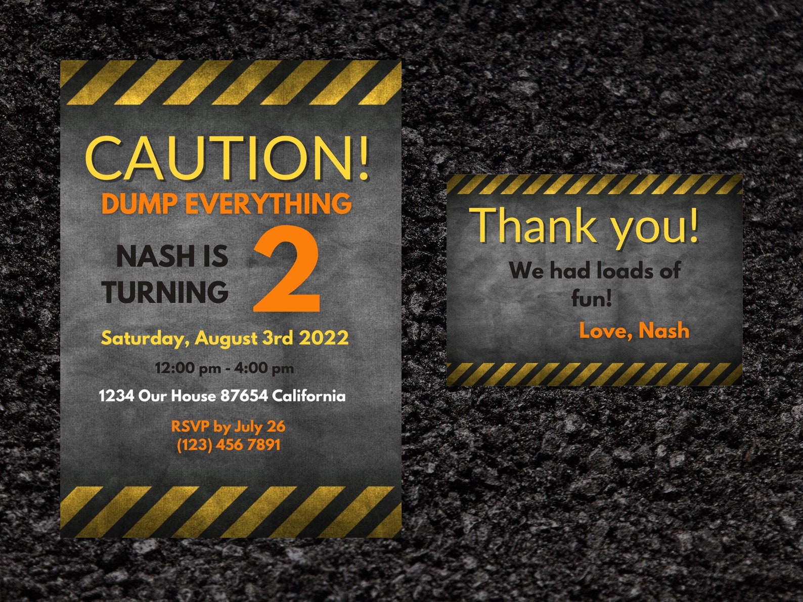 Digital Caution Invitation and Thank You, Editable Birthday Invitation ...