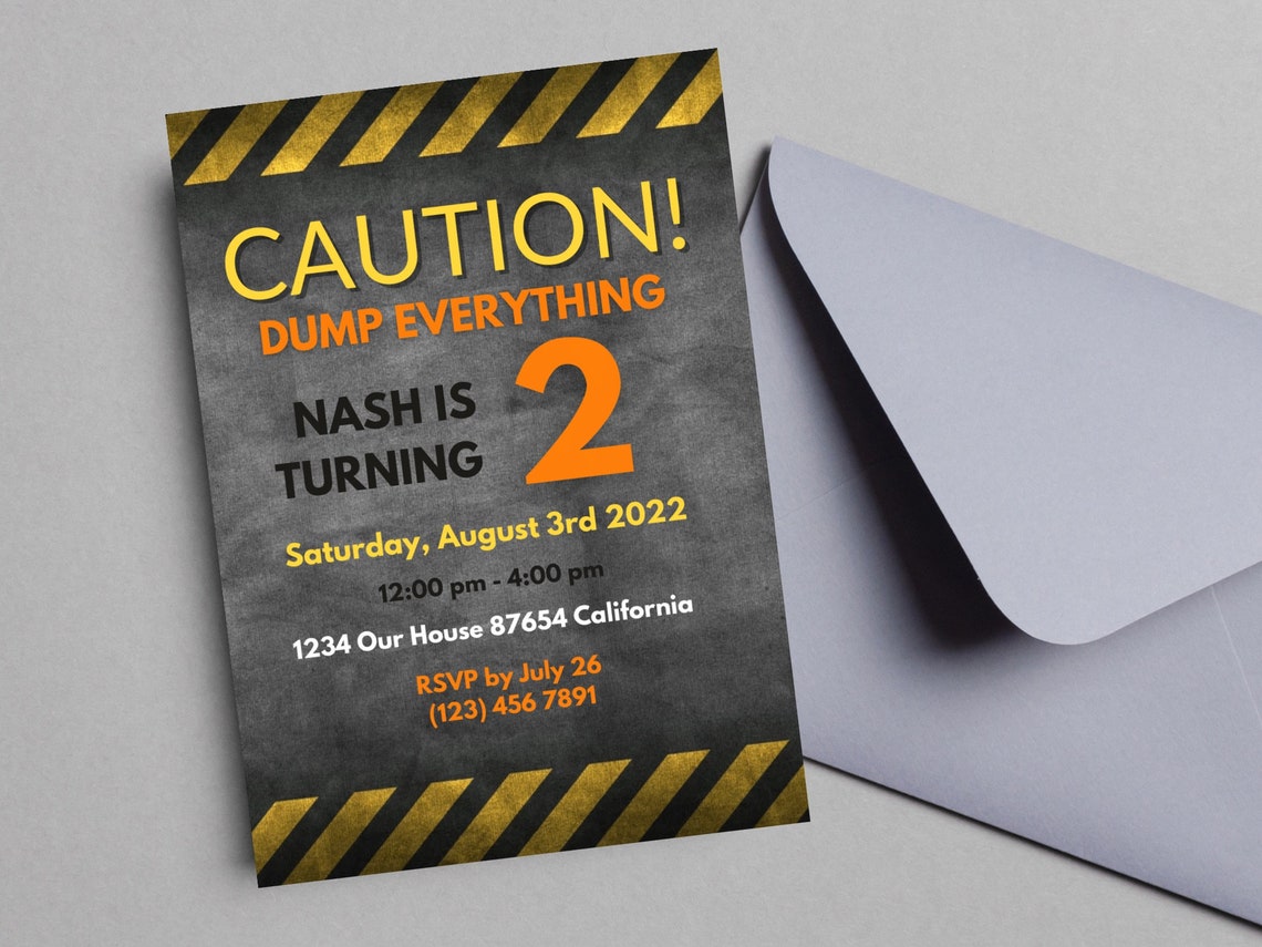 Digital Caution Invitation and Thank You, Editable Birthday Invitation ...