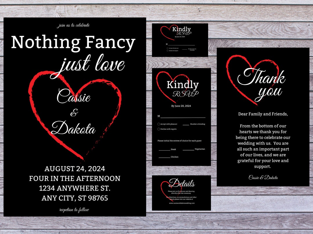 Digital Black and Red Wedding Invitation Bundle, Editable Wedding ...