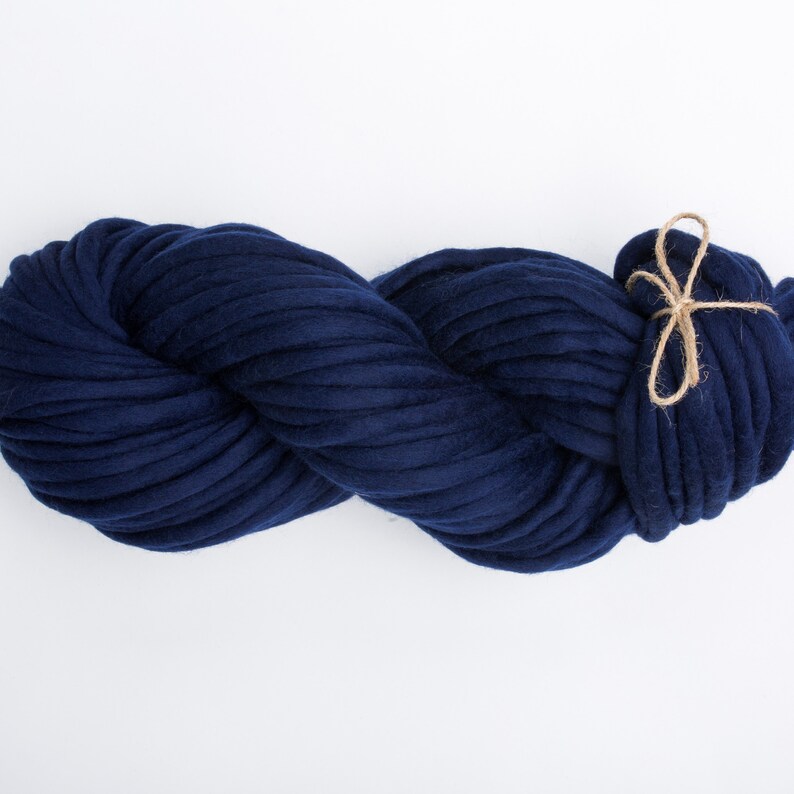 Navy Blue Super Chunky Knit Yarn - Hand Spun Bulky Merino Wool Roving ...