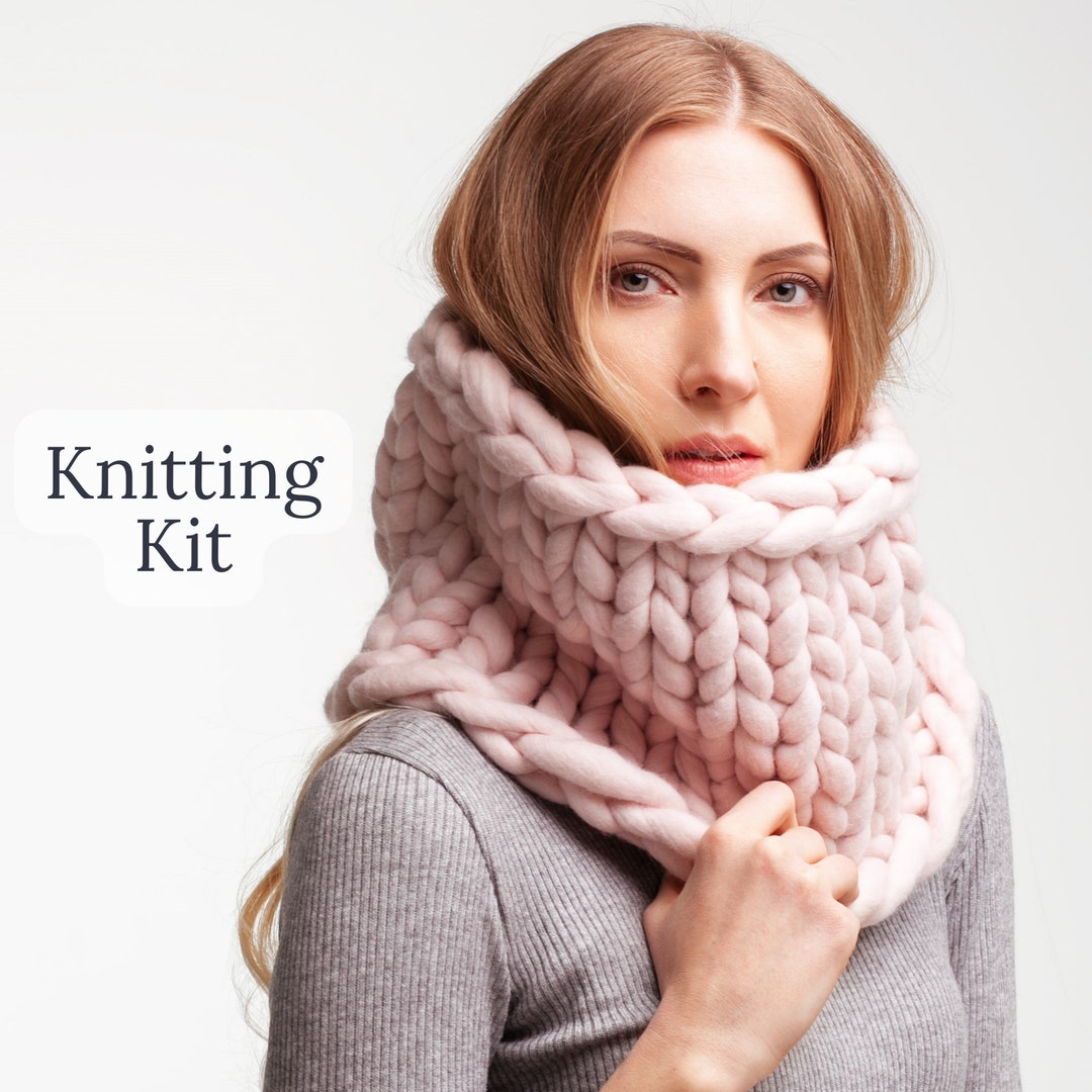 Chunky Hand Knit Cowl Knitting Kit Tube Snood Diy Kit Tube Neck Warmer Knitting Kits - Etsy