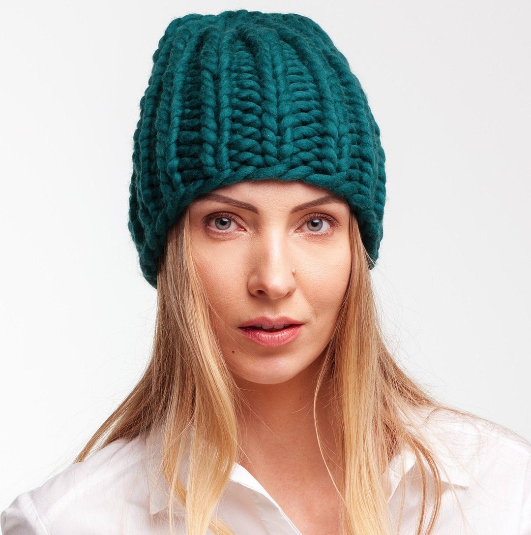 Hand Knit Beanie Hat Women Chunky Knit Winter Hat Womens Wool Hat Cool Winter Hats for Women ...