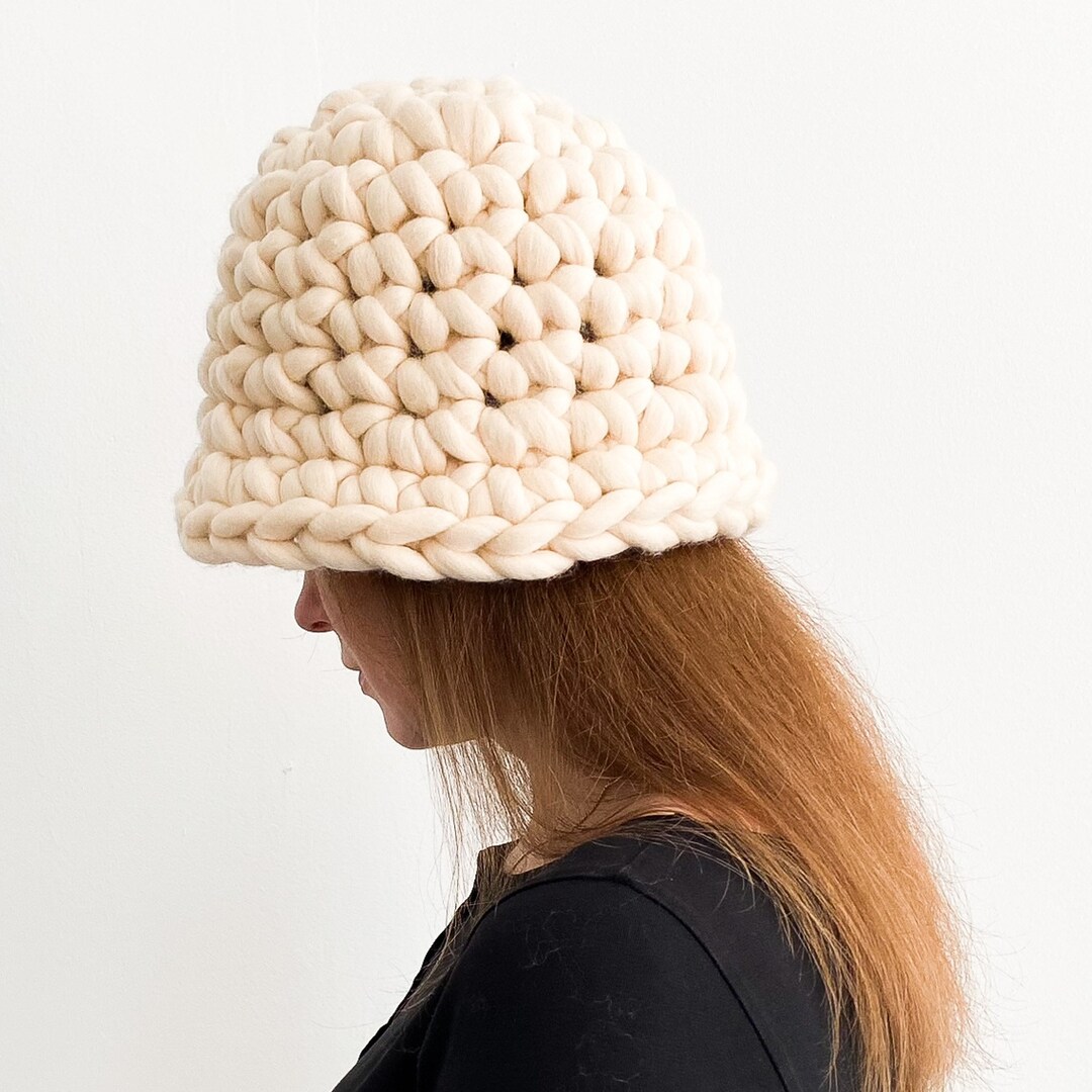 Chunky Winter Knit Bucket Hat Wool Crochet Beanie Large - Etsy