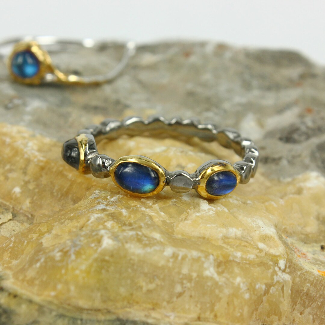 Stacking Spectrolite Ring, Ruthenium Jewelry, Unique Mother's Day Gifts ...