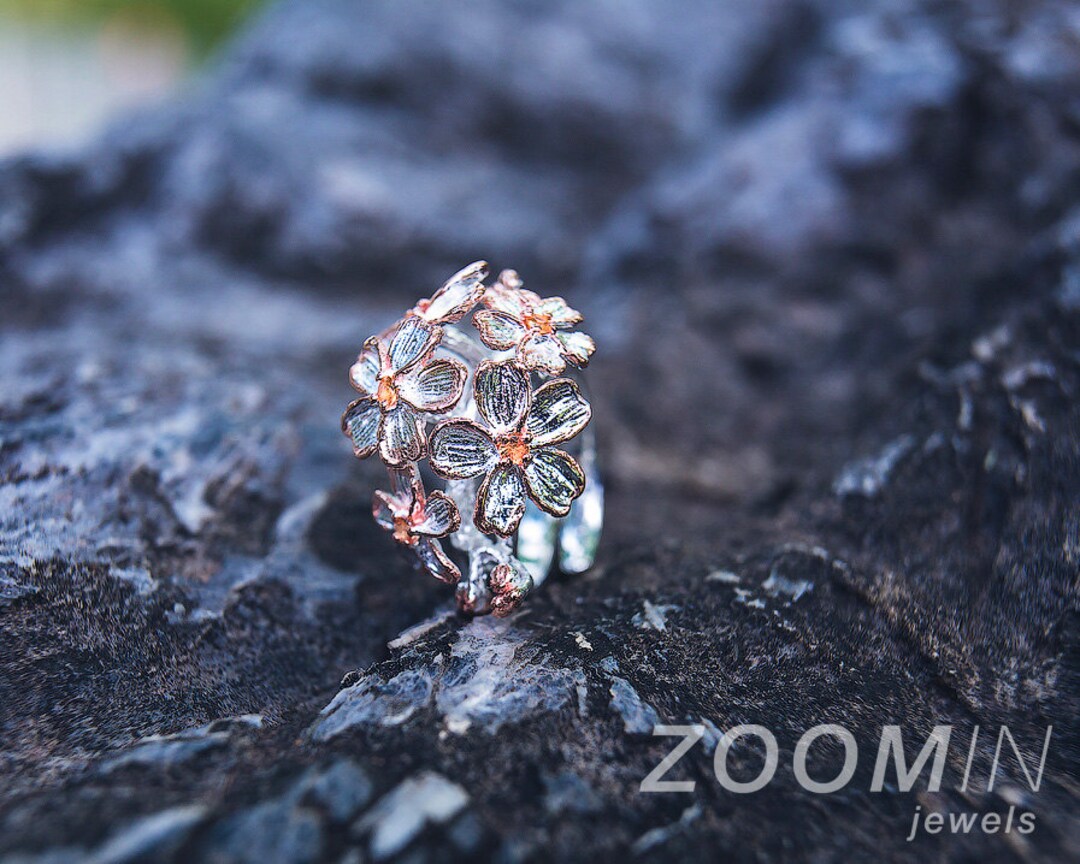 Orange Sapphire Floral Ring, Silver Flower Ring, Wedding Jewelry ...