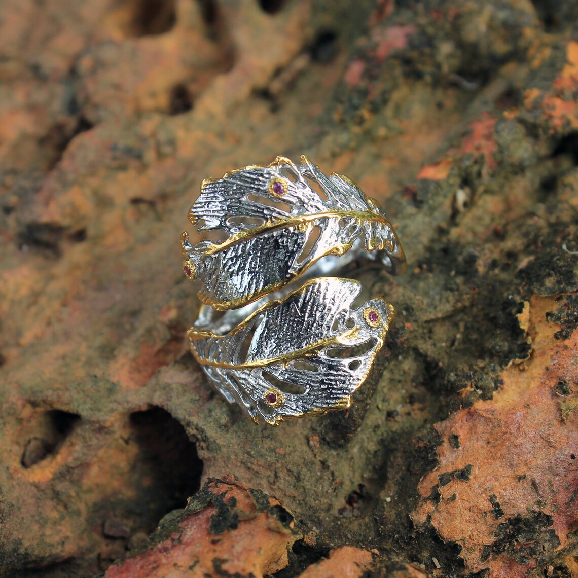 Leaf Engagement Ring, Open Shank Ring, Nature Inspired, Bridal Jewelry ...