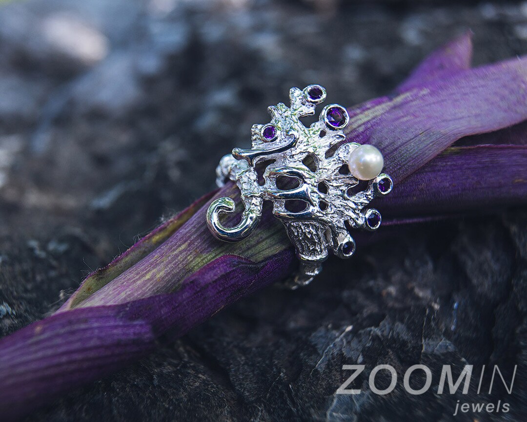 Seahorse Jewelry, Sterling Silver Rings, Adjustable Rings, Amethyst ...