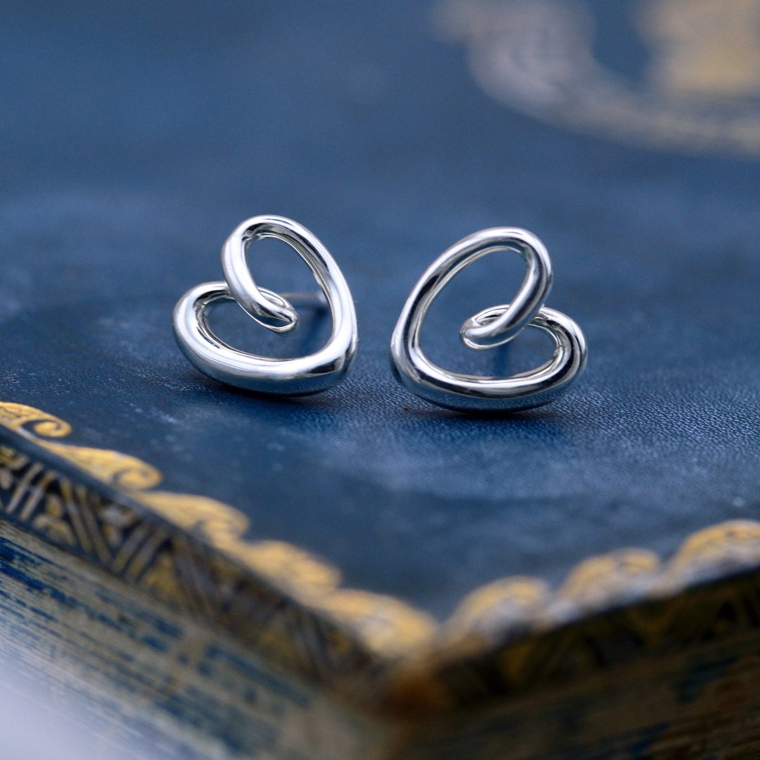 Sterling Silver Heart Loop Stud Earrings: Modern 3D Design - Etsy