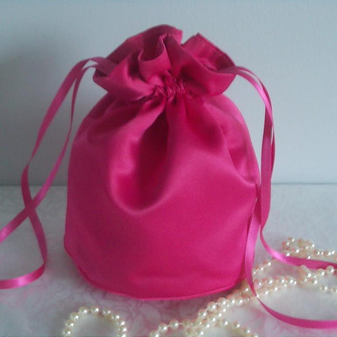 Hot Pink Satin Dolly Bag. Handmade Ribbon Drawstring. Wedding, Evening ...