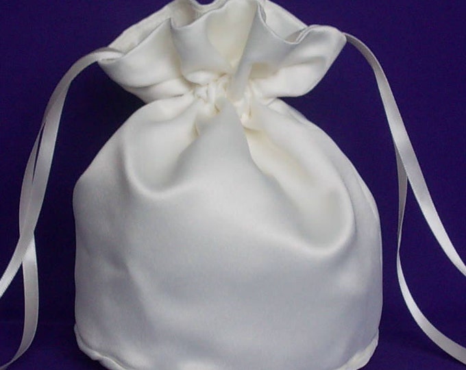 Ivory Satin Dolly Bag. Ribbon Drawstring, Wrist Purse, Wedding Bag for ...