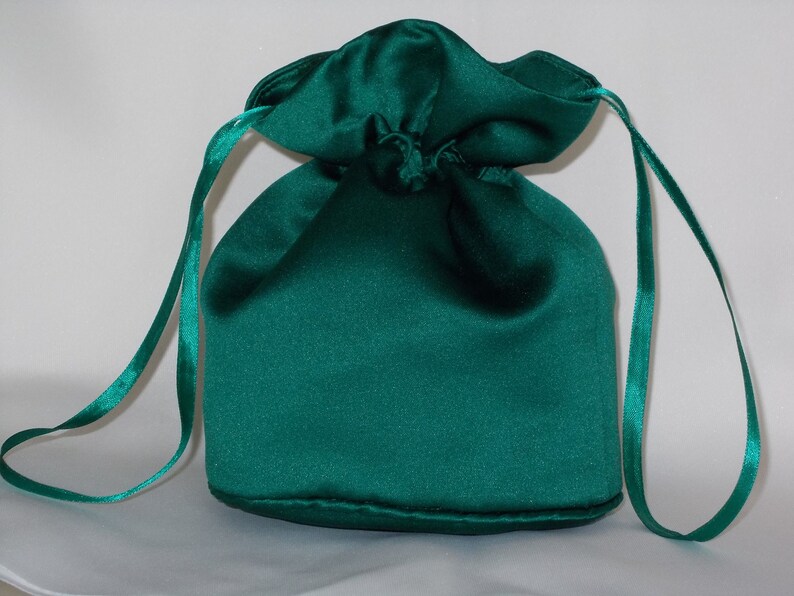 Bottle green satin dolly bag. Ribbon drawstring wrist | Etsy