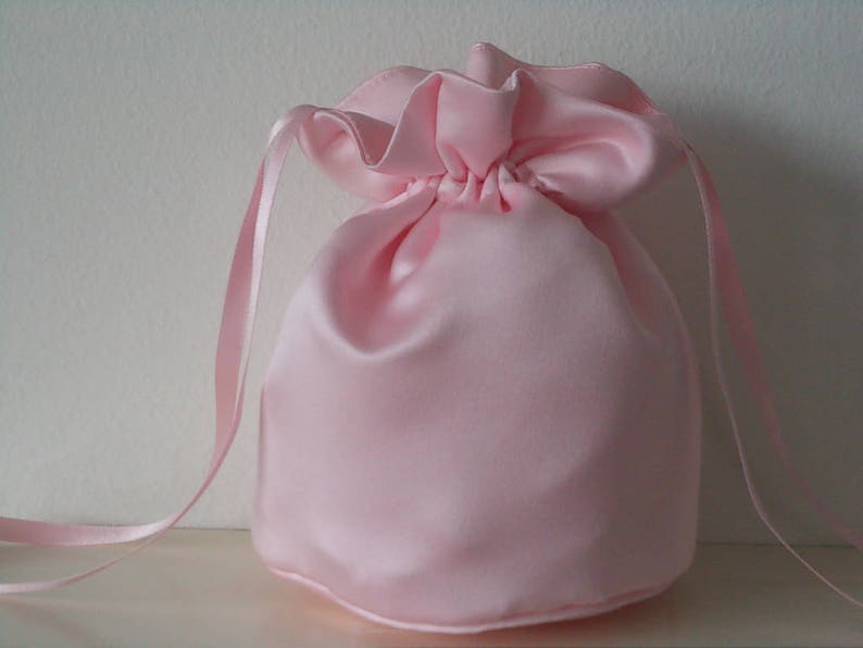 Soft pink satin dolly bag. Ribbon drawstring wrist purse | Etsy