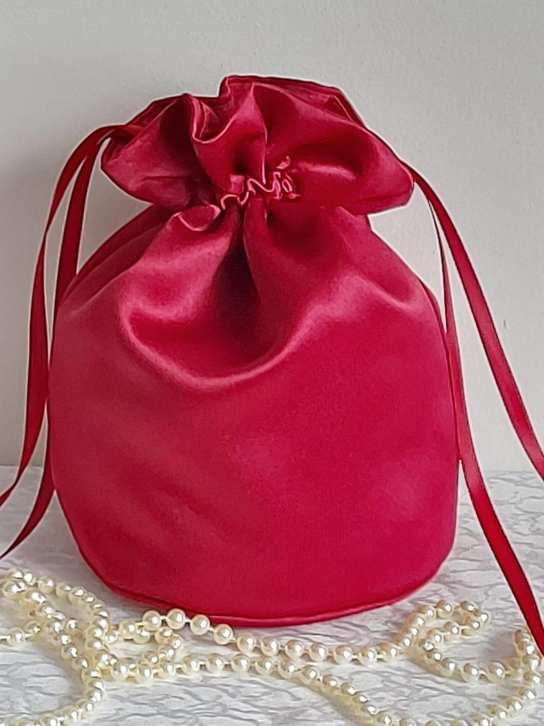 Ruby Red Satin Dolly Bag. Handmade Ribbon Drawstring. Evening, Bridal ...
