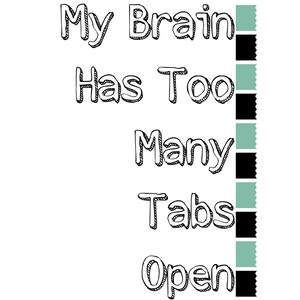 My Brain Has Too Many Tabs Open, Dorm Poster Print, Chalkboard Decor ...