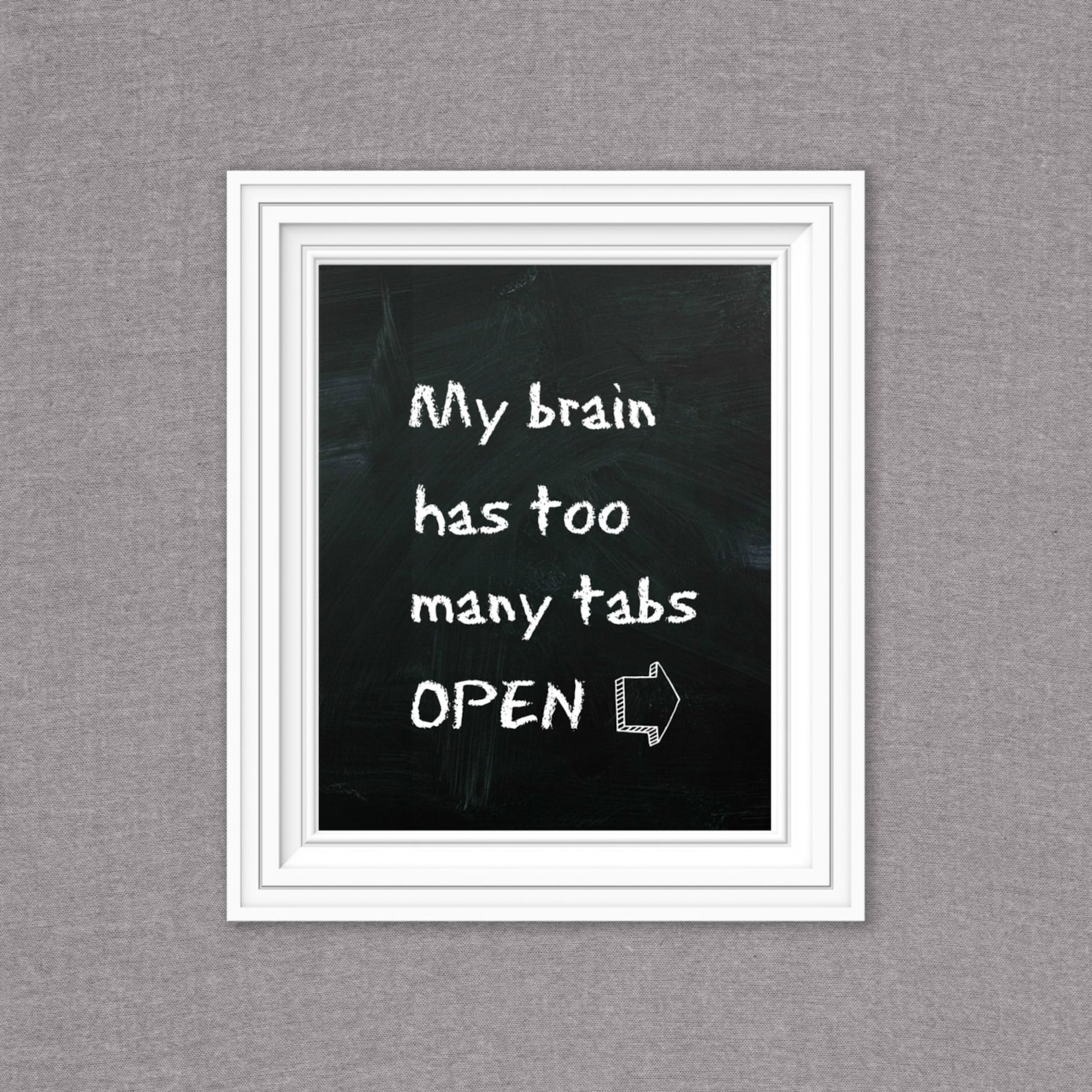 My Brain Has Too Many Tabs Open, Dorm Poster Print, Chalkboard Decor ...