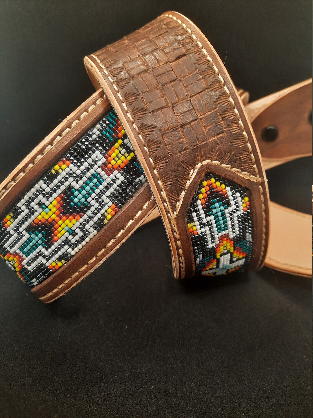 Native American Beaded Leather Belt - Etsy