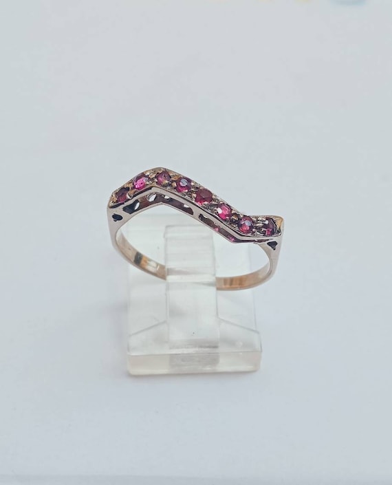 Vintage Palladium de ocho piedras naturales Rubí anil… - Gem