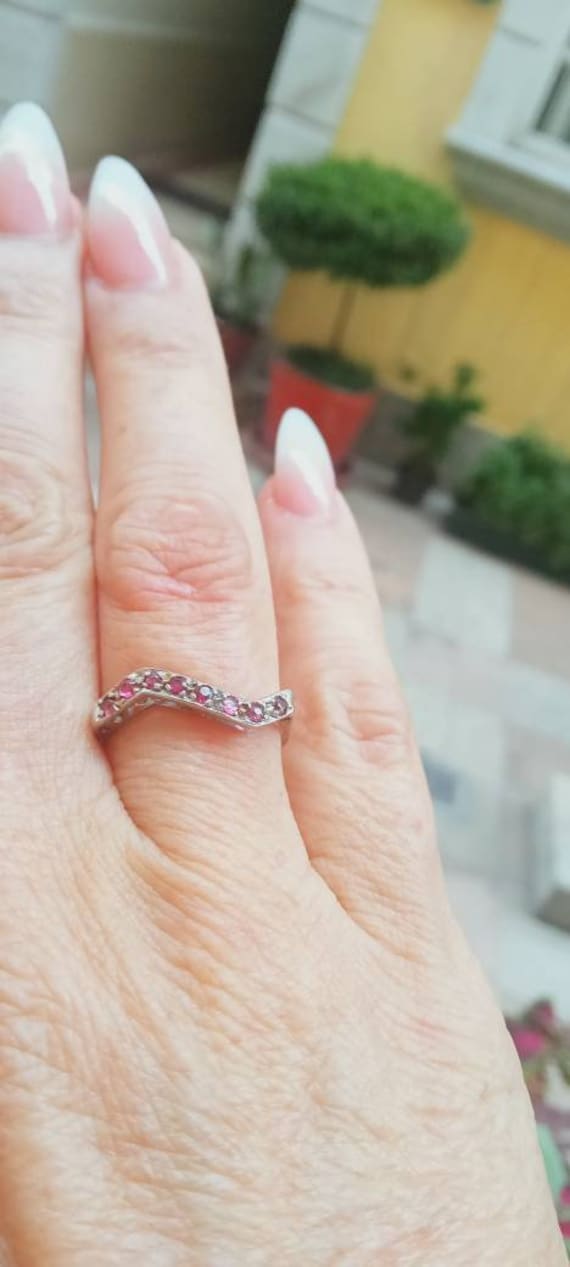 Vintage Palladium de ocho piedras naturales Rubí anil… - Gem