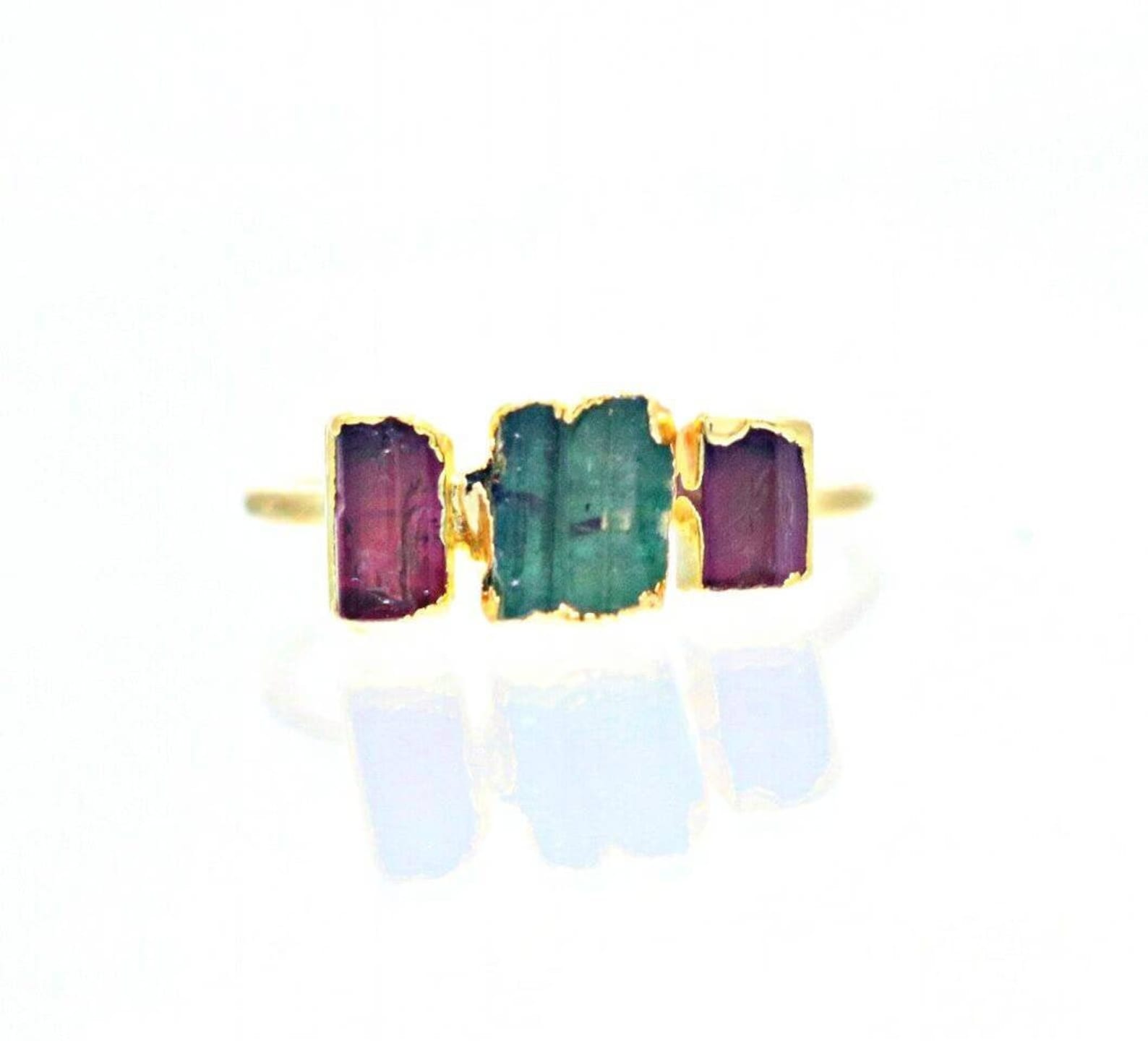 Raw Tourmaline Emerald Ring Gold Ring Raw Gemstone Ring | Etsy