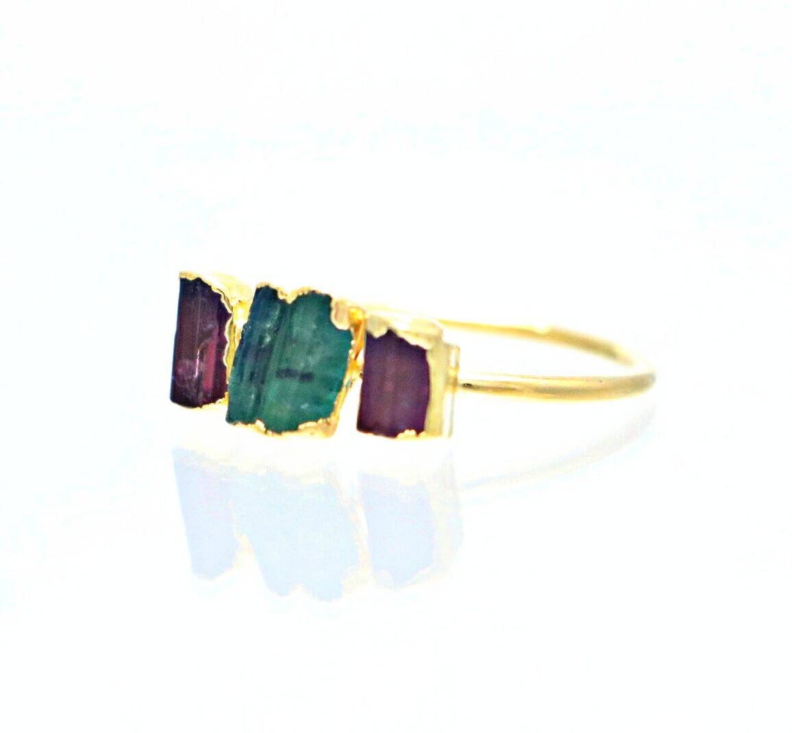 Raw Tourmaline Emerald Ring Gold Ring Raw Gemstone Ring | Etsy
