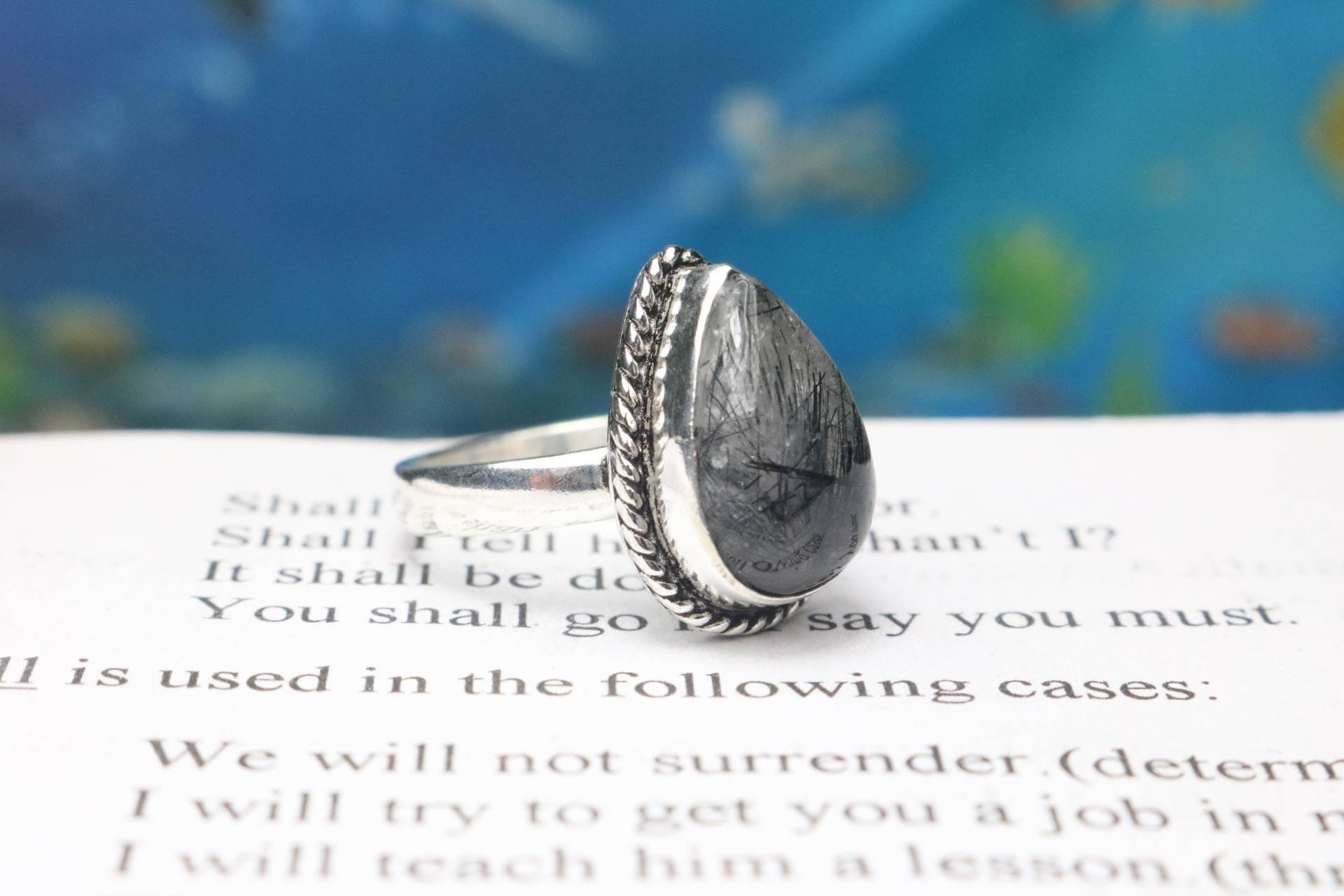Natural Black Rutilated Quartz Ring 925 Sterling Silver Ring - Etsy