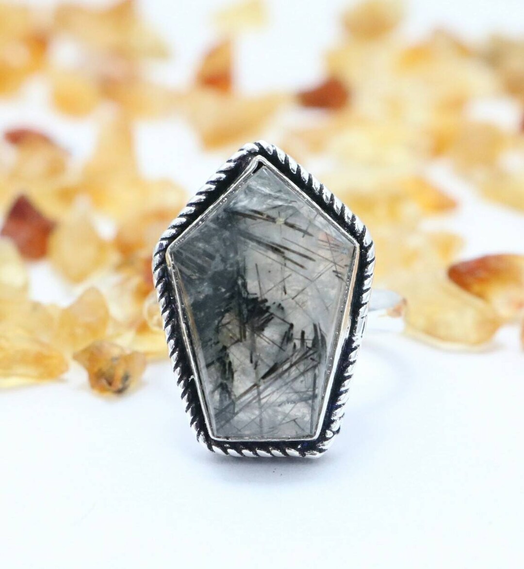 Tourmalinated Quartz Ring, 925 Sterling Silver Ring, Dainty Ring, Solid ...