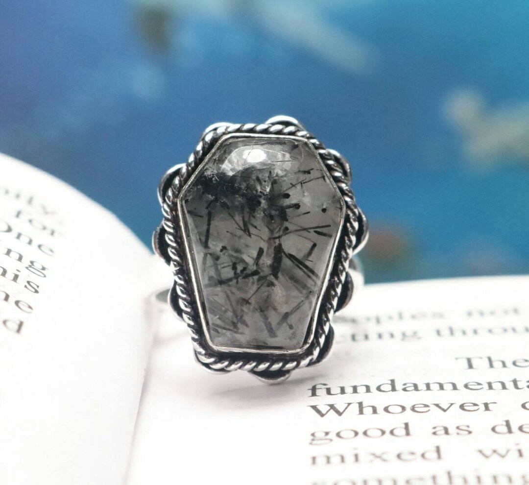 Coffin Ring, 925 Sterling Silver Ring, Natural Black Tourmaline ...