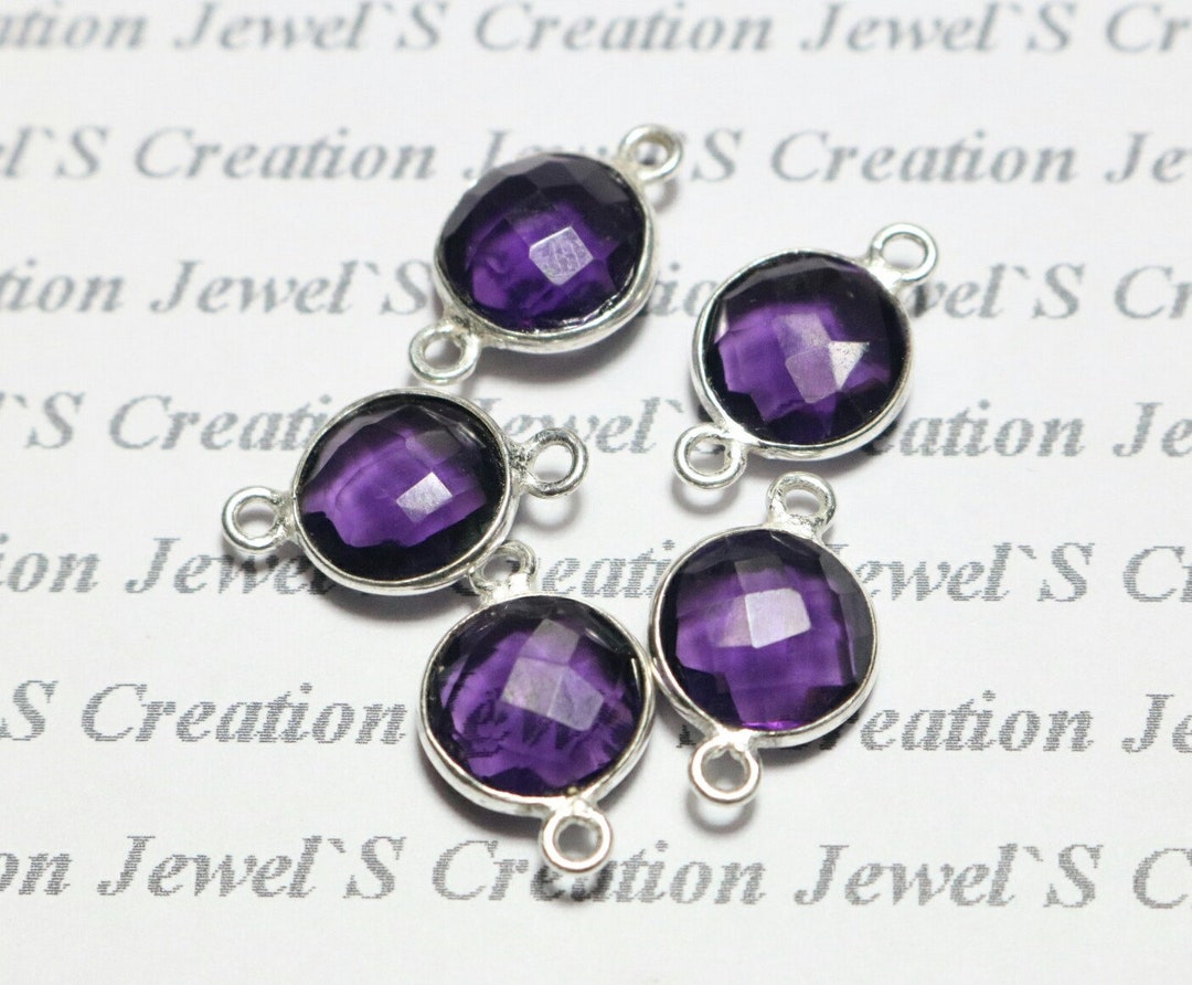 925 Sterling Silver Connector, Natural Amethyst Faceted Coin Shape ...